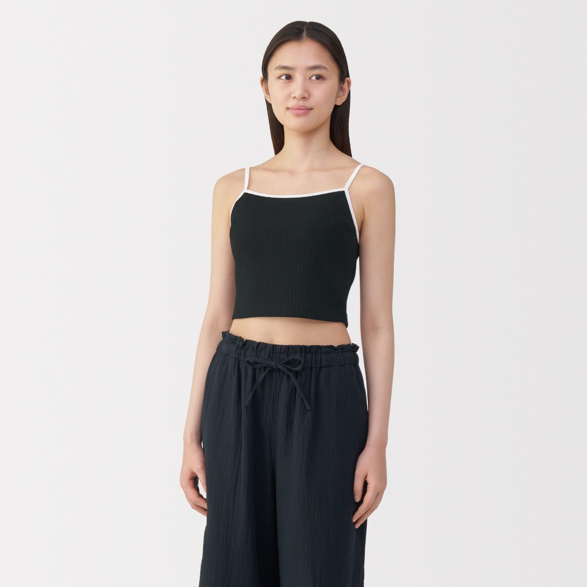 MUJI W'S Cotton Stretch Ribbed Cropped Bra Camisole(Os)