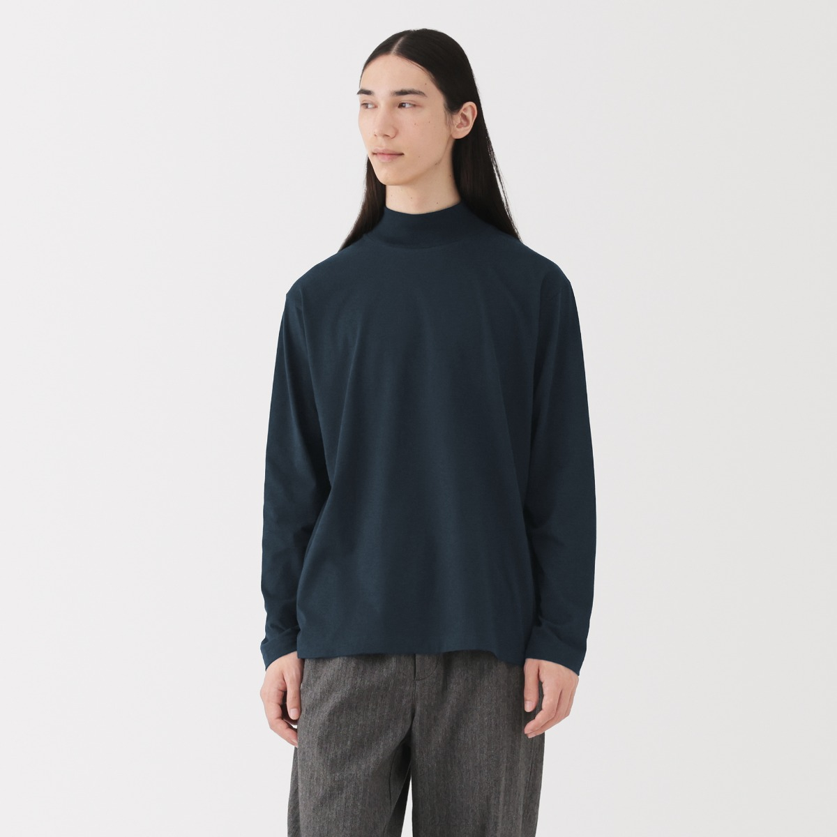 MUJI M'S Brushed Jersey High Neck L/Slv T-Shirt