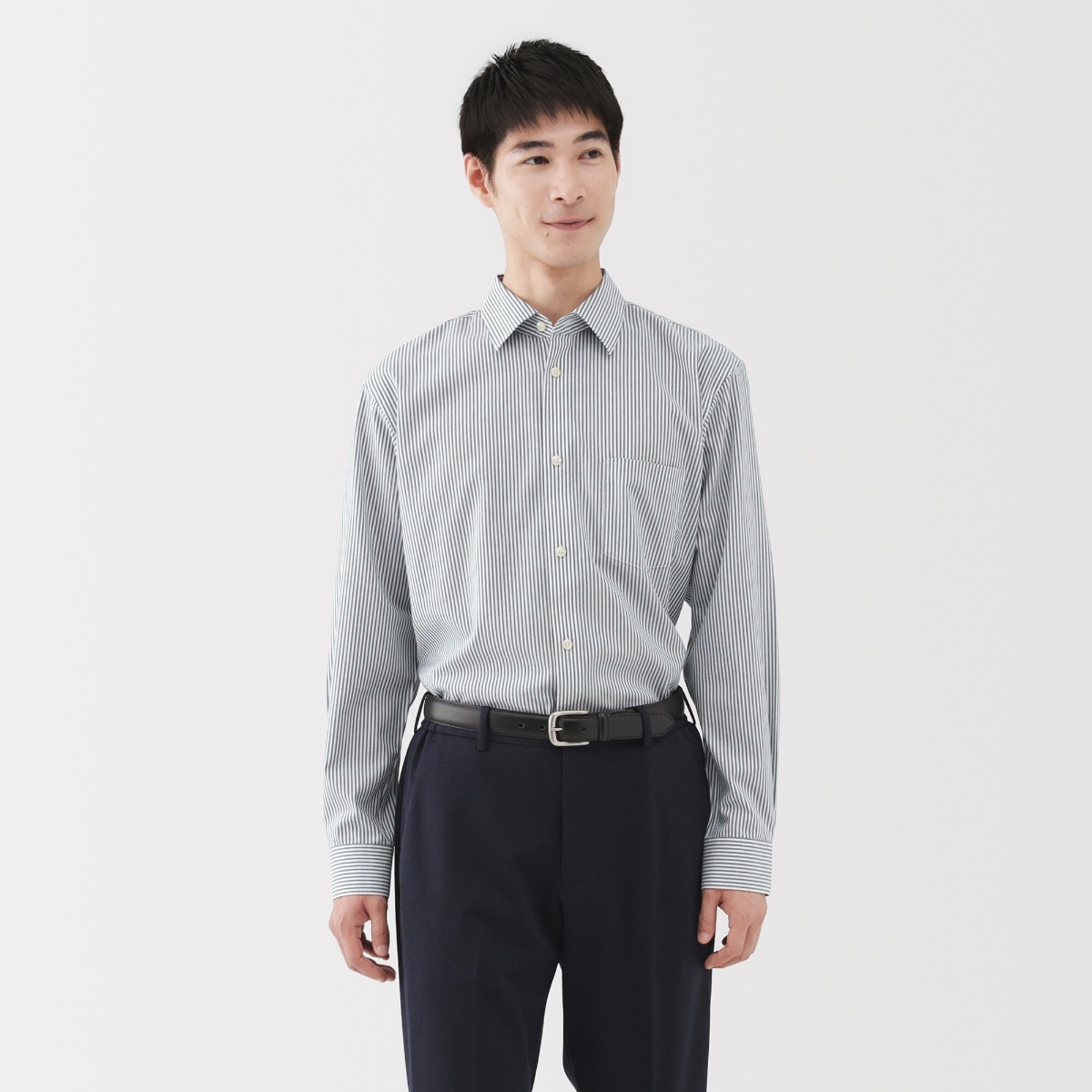 MUJI M'S Non-Iron Semi Wide Collar L/Slv Shirt