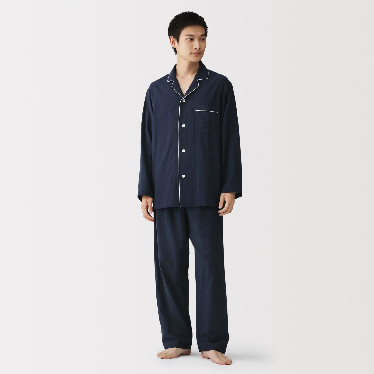 MUJI M'S Side Seamless Double Gauze L/Slv Pajamas