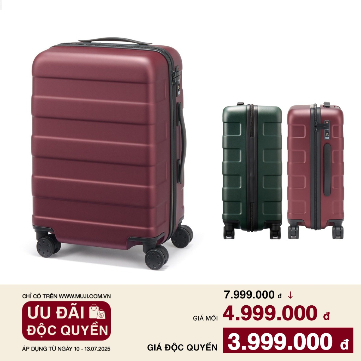 MUJI Free Adjustable Handle Hard Carry-On Suitcase (105L)